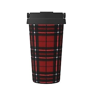 WANGXUEE Red and black plaid Print 500ml Stainless Steel Travel Tumbler Double Wall Vacuum Insulated Coffee Mug