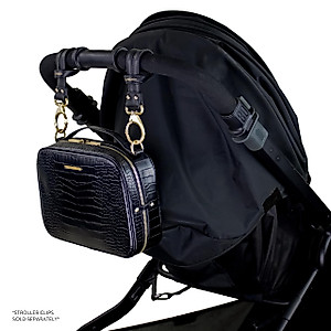 TWELVElittle Luxe Diaper Clutch - Crossbody Diaper Bag includes Portable Changing Pad, Zip Out Pouch organizer and Wipes Case Black Croc