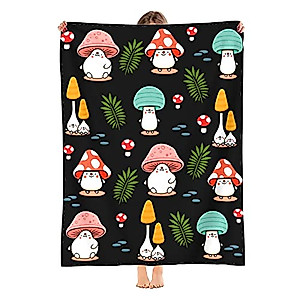 Mushroom Blanket Cute Leaf Plant Throw Blankets Decor Warm Cozy Bedding Sofa Couch Bed Stuff Living Room for Toddler Kids Boys Girls Women Gifts 50"x40"