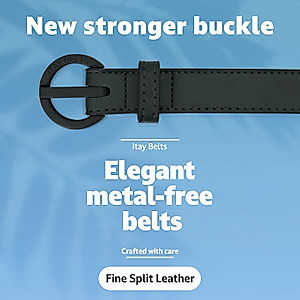 ITAY Women Metal Free Leather Belt - 25mm Nickel Free Belt for Women, TSA-Friendly No Metal Belts - Plastic Buckle - Black, M