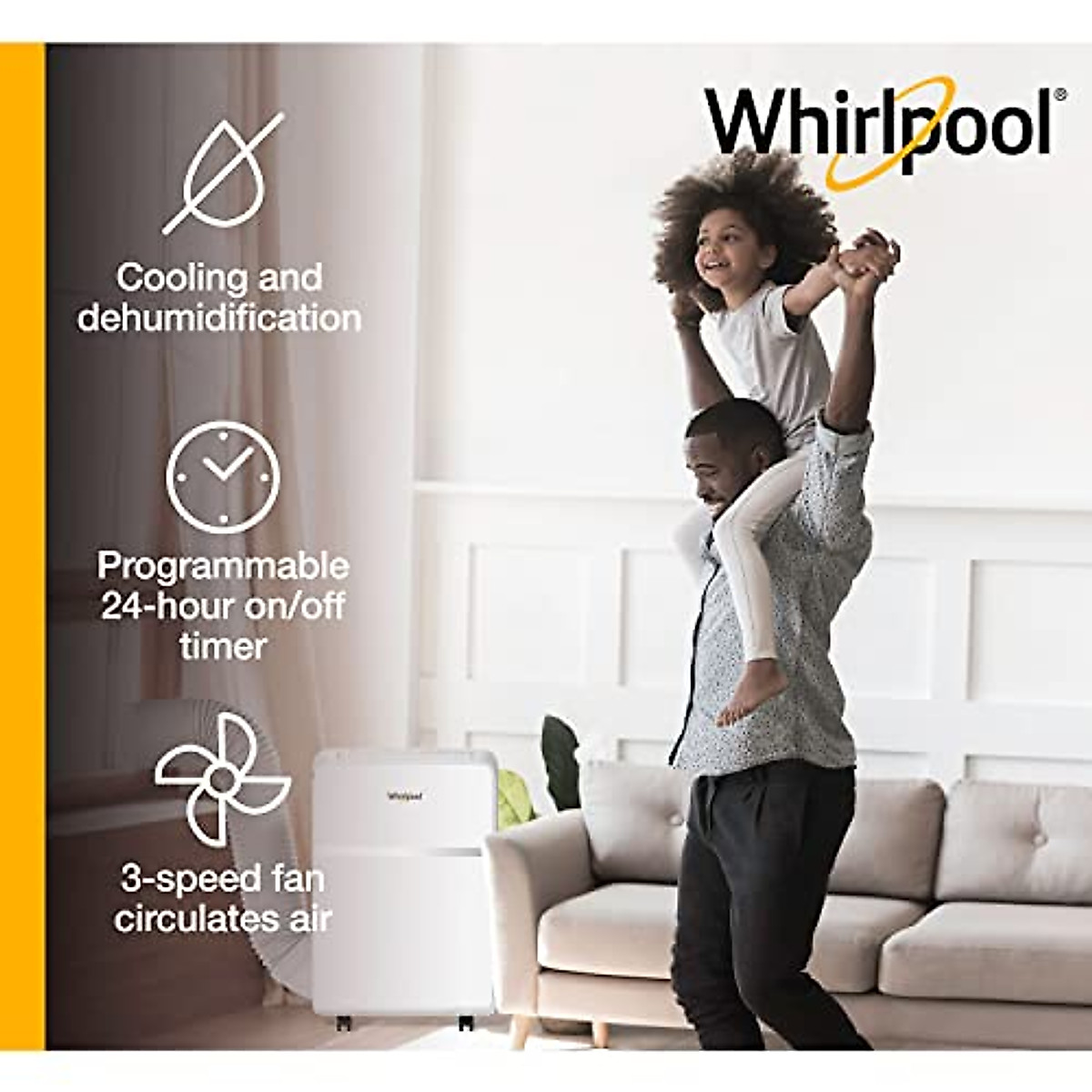 Whirlpool 8000 BTU Portable Air Conditioner For Rooms up to 350 Sq.Ft. with Remote, Digital Display, 24H Timer, and Auto Restart