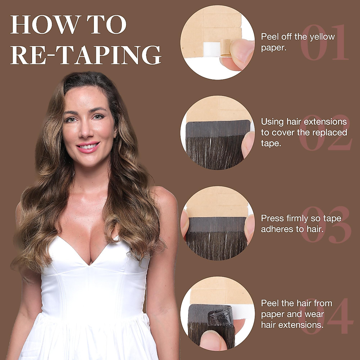 GOO GOO Tape in Hair Extensions Human Hair, 4/27/4 Balayage Chocolate Brown to Caramel Blonde, 18inch 50g 20pcs, Thick Ends Straight Seamless Tape in, Invisible Tape in Hair Extensions Human Hair