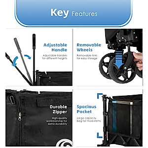 FUNHORUN Heavy Duty Collapsible Wagon Carts, Compact Foldable Utility Wagon with Versatile Canvas for Grocery, Camping, Shopping, Garden, Sports, Load up to 155LBS/120L, Black