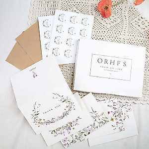 Generic Floral Thank You Cards With Envelopes (bulk 20-4x6) -Wildflower Thank You Notes With Envelopes -Perfect for Birthday, Wedding, Bridal Shower And Baby Shower, white