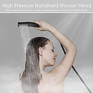 BELLEARLY All Metal 12'' Rain/Rainfall Shower Head with Handheld Spray Combo, High Pressure Square Shower Head with 13'' Extension Arm, Dual Black Shower Heads with 78'' Hose, Waterfall Showerhead