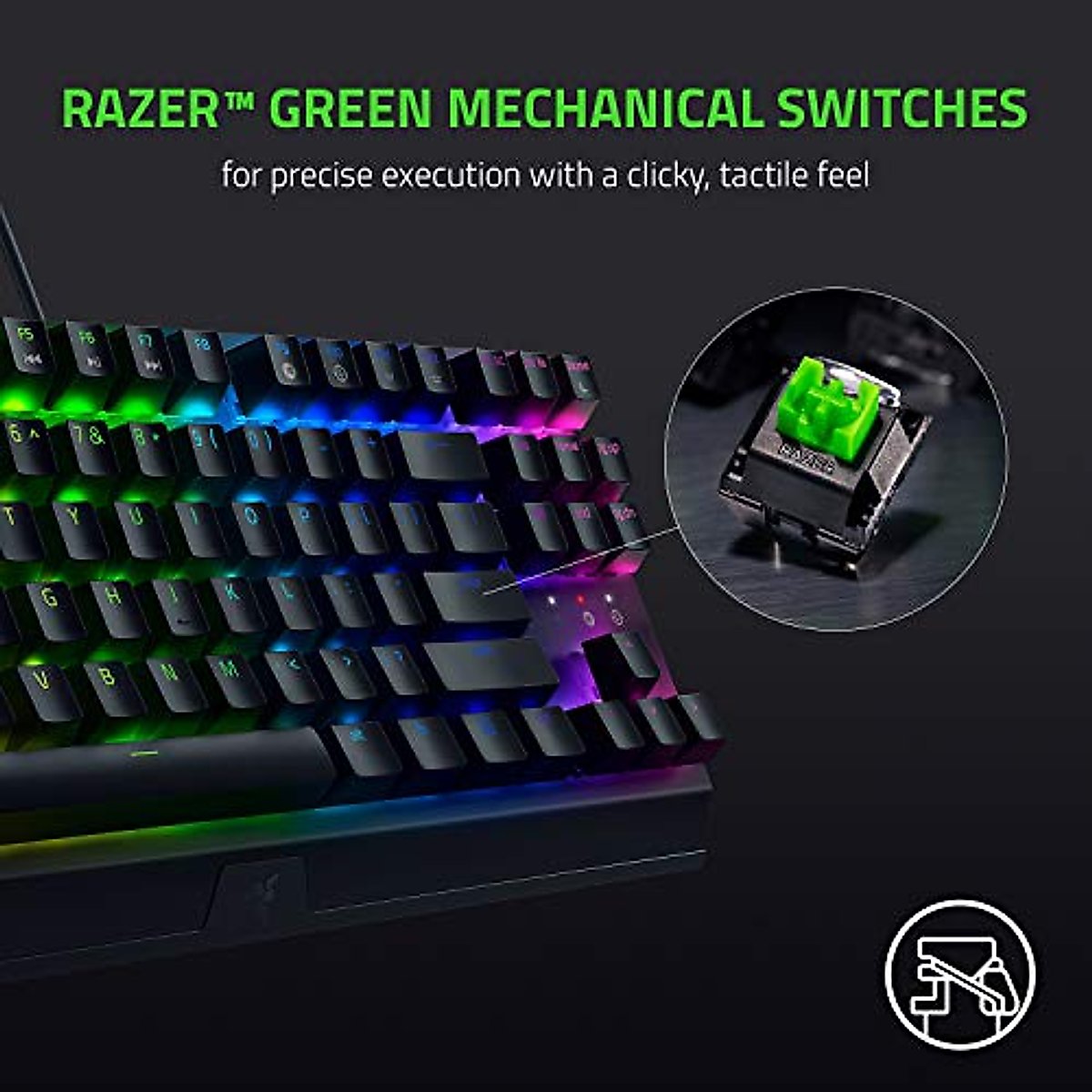 Razer BlackWidow V3 Tenkeyless TKL Mechanical Gaming Keyboard: Green Mechanical Switches - Tactile & Clicky - Chroma RGB Lighting - Compact Form Factor - Programmable Macros
