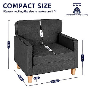 AODAILIHB Accent Chairs for Living Room with Arms Oversized Big Chairs Mid-Century Modern Reading Chair Comfy Club Chair, Bedroom Office Arm Chairs Easy Assembly (1, Dark Grey)