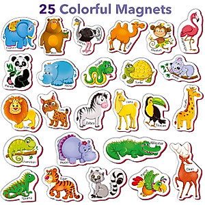 Little World Large Set of 25 Foam Fridge Magnets for Toddlers 1-3 - Refrigerator Magnets for Kids – Baby Magnets for Refrigerator 1 Year Old - Zoo Magnetic Animals - Animal Magnets for Toddlers 1-3