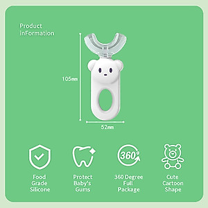 lewedo Kids U-Shaped Toothbrush 2 Pcs, 360 All Around U Shaped Toothbrush, Liquid Silicone U-Shaped Cartoon Kids Brush for Age 2-6, Brown & White
