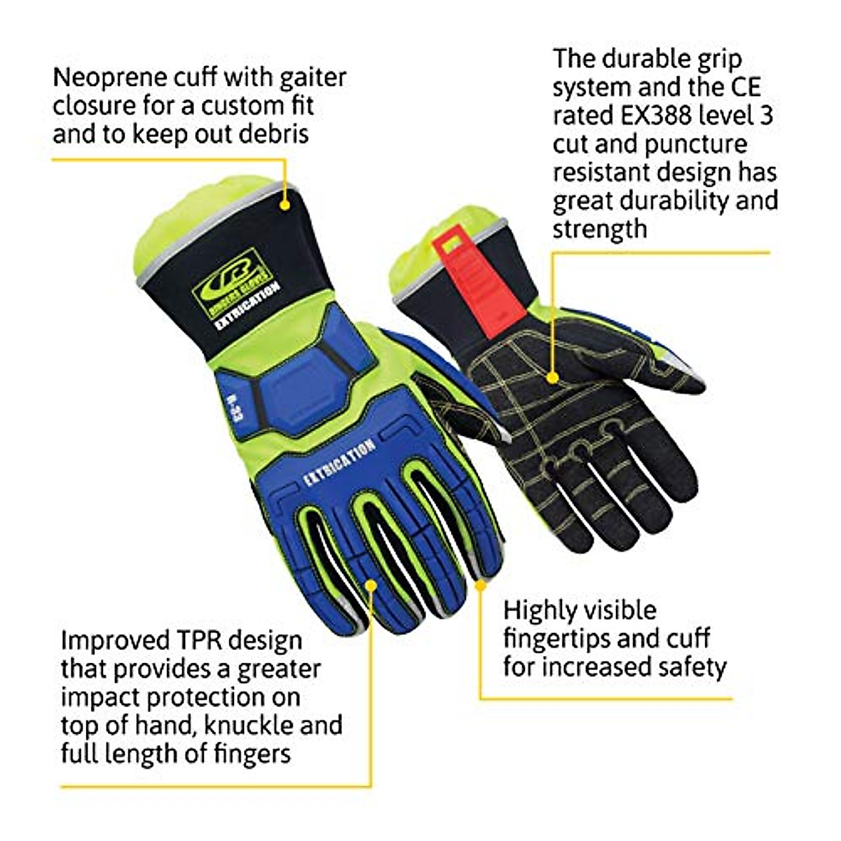 Ringers Gloves R-33 Extrication Gloves, Cut-Resistant Gloves with Durable Grip, Large
