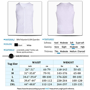Vaslanda Men Slimming Body Shaper Vest Chest Compression Shirt Tight Undershirt Shapewear Tank Top Moobs Binder Zipper White