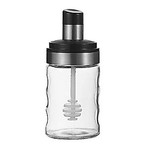 MIUPOO Honey Jar with Spoon Cover,Wave Non slip Design Glass Honey Bottle Stir Stick,Transparent of Honey Container,Honey Pot with Spoon Lid Design Kitchen Supplies