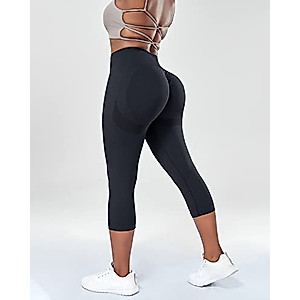 CFR Womens High Waist Leggings Workout Butt Lifting Capris Leggings Booty Scrunch Butt Cropped Yoga Pants #0 Black M