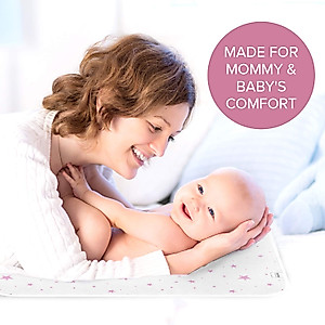 Kushies Deluxe Waterproof Changing Pad Liners - 20 x 30 inches Baby Changing Table Pad Covers - Baby Changing Pads in Pink Stars - Diaper Changing Pad Cover Waterproof for Changing Station