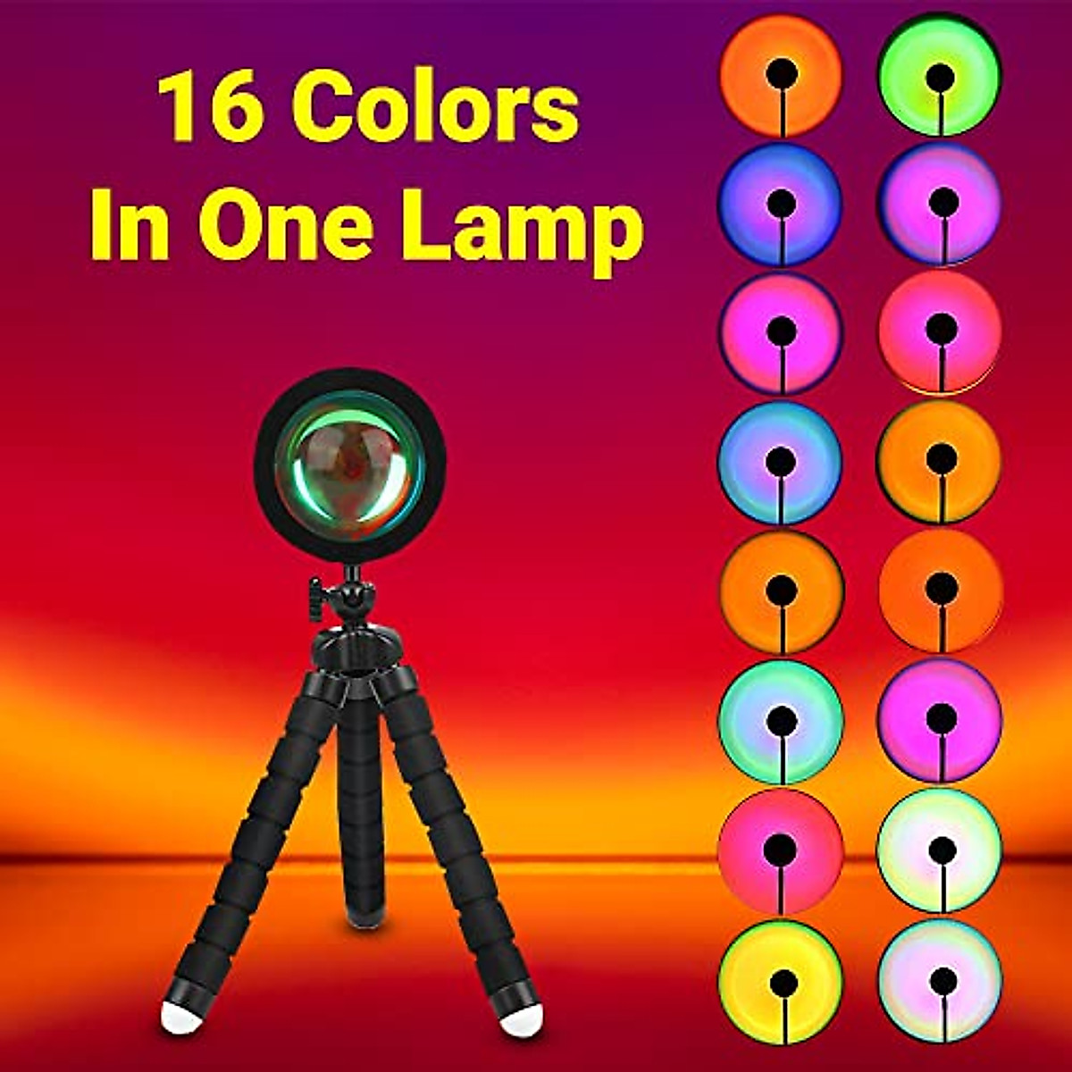 BUNDLE PACK: Sunset Lamp Projector 16 Colors RGB, 360 degree Rotation with 12pcs of Artificial Leaves for Photography/Selfie/Party/Wedding/Home