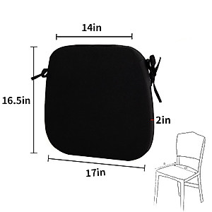 Eiury Kitchen Chair Cushions with Ties - High Density Sponge Seat Cushion and Dining Room Chair Pad 17 X 16.5 Inches Non Slip Rubber Back Seat Cover Machine Washable Black