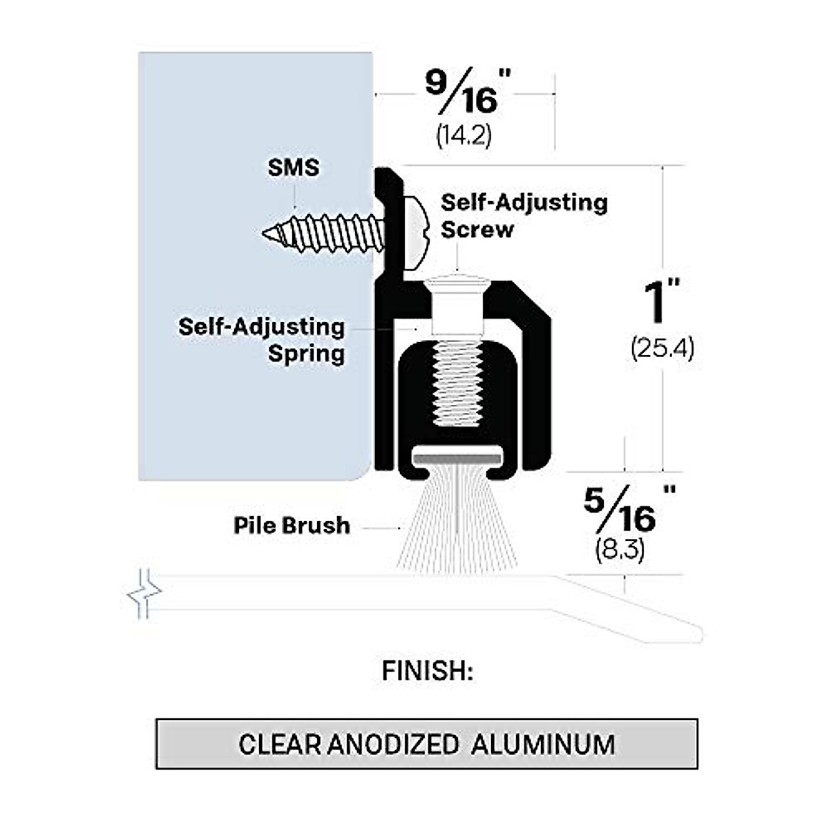 Adjustable Door Sweep (7552CA) with Pile Brush, 9/16”w x 1.31”h (48")