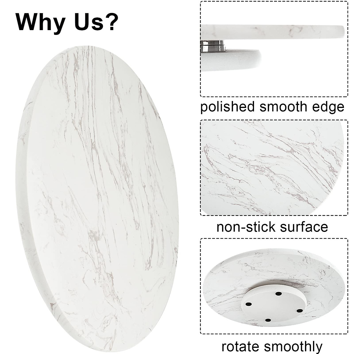DEAYOU Marble Lazy Susan, Round Marble Tray Turntable Cake Stand, 12" Lazy Susan Cheese Board with Silent Rotating for Serving, Table Display, Cupcake, Food, White, Revolving Cake Leveler Spinner