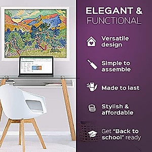 bonVIVO Massimo Small Desk - 43 Inch, Modern Computer Desk for Small Spaces, Living Room, Office and Bedroom - Study Table w/Glass Top and Shelf Space - Black