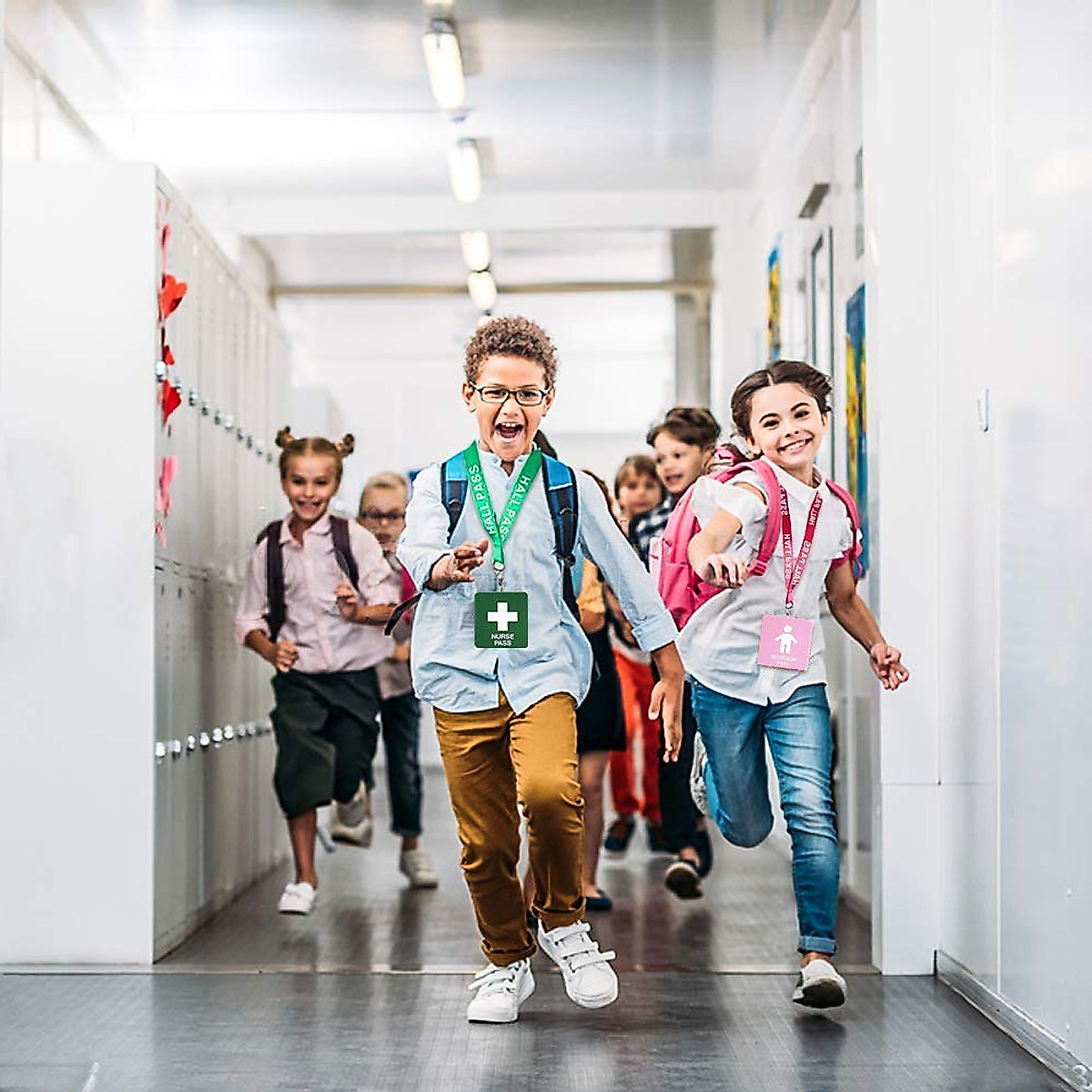 Hall Pass Lanyards with Large Card Passes, Unbreakable School Classroom Passes Set for Teacher Parents (10 X Hall Pass) (Red 10* Hall Pass)