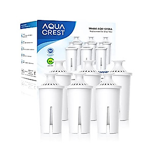 AQUA CREST Replacement for Brita® Water Filter, Pitchers and Dispensers, Classic OB03, Mavea® 107007, and More, NSF Certified Pitcher Water Filter, 1 Year Filter Supply, 6 Count
