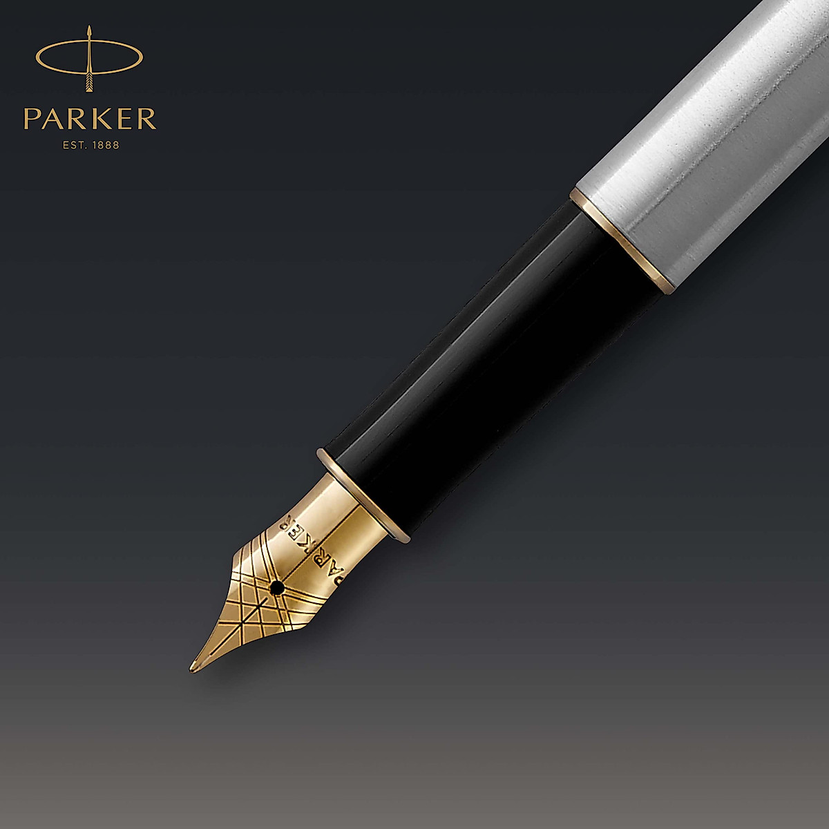 PARKER Sonnet Fountain Pen, Stainless Steel with Gold Trim, Fine Nib (1931504)