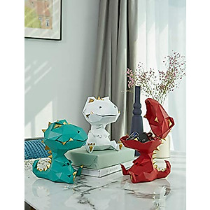 HAUCOZE Candy Dish Cookie Jar Dinosaur Gifts Sculpture Modern Decor Statue Crafts Polyresin Figurine Arts Red 7.1inch