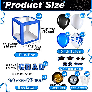 Civaner 98 Pcs Graduation Decorations Party Supplies 4 Grad Balloons Boxes 12 Letter 70 Graduation Balloons Graduation Sticker Set Kit for 2024 Graduation Party Decor(Blue)