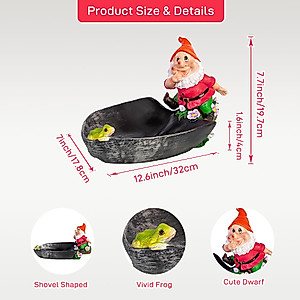 giole Shovel Shaped Bird Bath with Dwarf, Resin Bird Baths for Outdoors, Gnome Birdbath Bowl for Patio Lawn Garden Decor