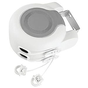 mDesign Indoor/Outdoor Retractable Clothesline - Adjustable 42ft Double Lines - Durable Plastic Reel Dryer for Hanging Wet or Dry Clothes in Bathroom, Laundry, Patio, Balcony - Portable - White