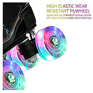 LEAFIS Roller Skates Classic High-top for Adult Outdoor Skating Light-Up Four-Wheel Roller Skates Shiny Roller Skates for Women (Lightning Black Flash Wheel,43)