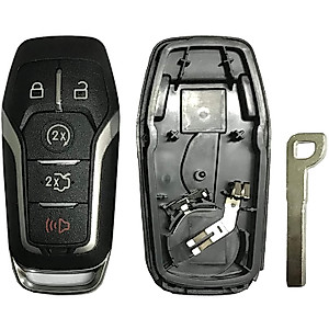 Key Fob Case Shell Fit For Ford Explorer Edge Mustange Fusion 5 Buttons Replacement Keyless Entry Remote Smart Key Fob Cover Casing with Button Pad & Uncut Key Blade Blank