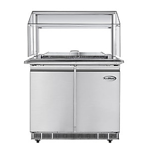KoolMore 36 in. Commercial Refrigerated Prep Station with Sneeze Guard and Buffet Slide, 6 Pans with Covers and Two Adjustable Shelves in Stainless-Steel, ETL Listed (KM-RBT-36CSFG)