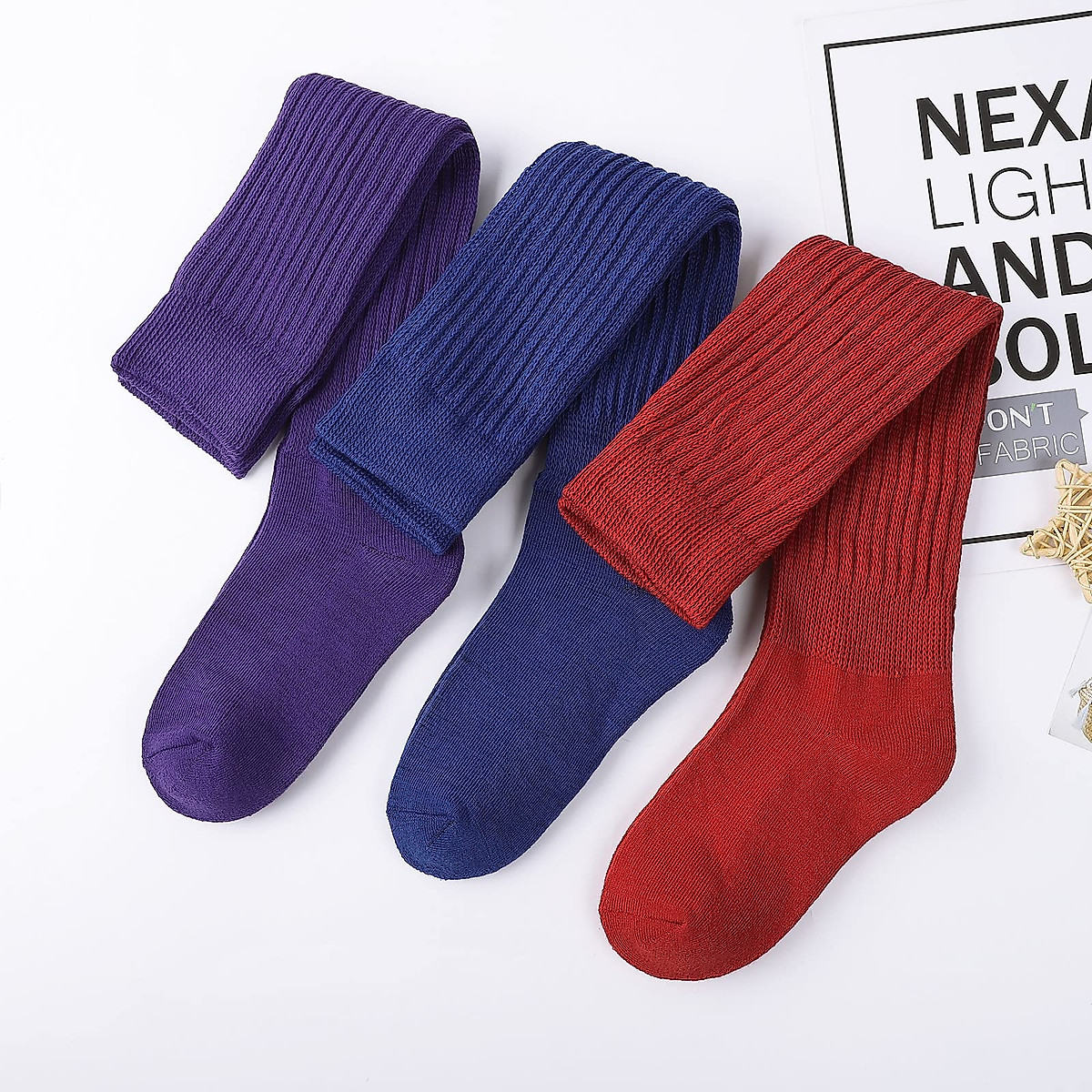 JOCMIC Slouch Socks for Woman 3 Pairs Women Scrunch Socks Extra Long Knee High Slouchy Socks Size 6-11 dark purple+wine red+dark blue