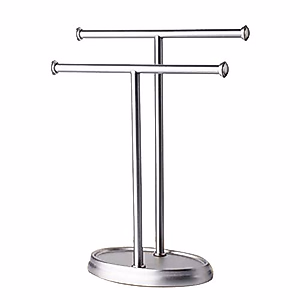 SLSFJLKJ Space Saving Household Floor Standing Storage Rack Double Layer Stainless Steel Solid Towel Stand ( Color : E )