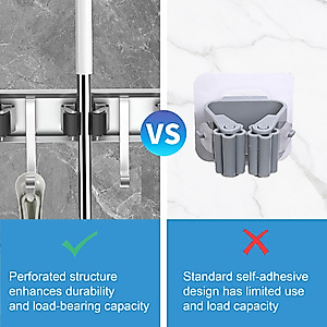 GARLWOLEX Broom Holder Wall Mount,Broom Holder for Garage Organization, Garden Tool Organizer 4 Racks with 5 Hooks, Broom Rack for Rakes, Shovels with Screws