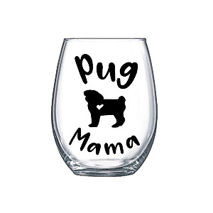 Funny Pug Dog Gifts for Women Pug Lovers Large Stemless Wine Glass for Her Dog Obsessed Pug Mama 0159