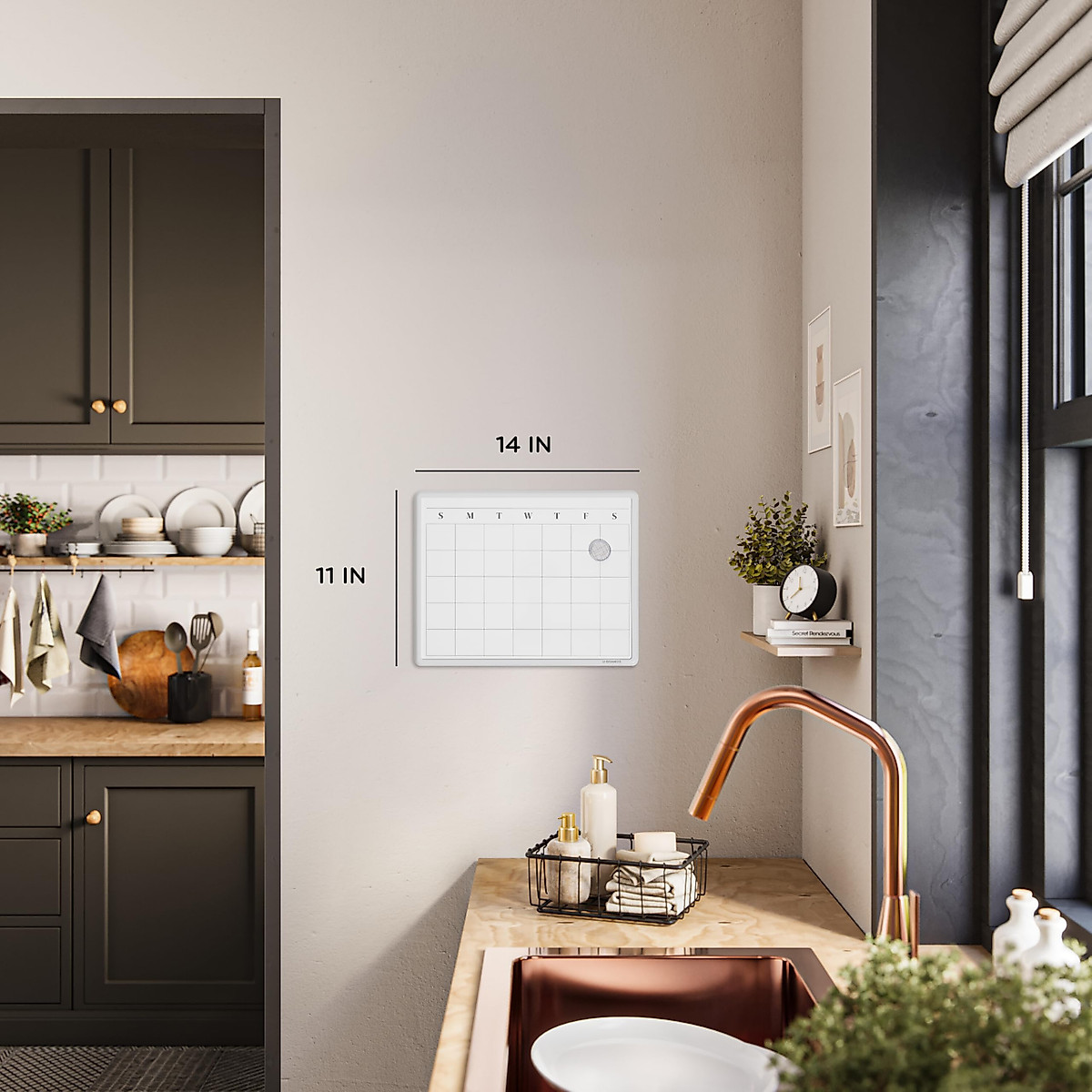 U Brands Magnetic Dry Erase Calendar Board, 14"x11", Modern White Frame, Includes Marker and Magnet