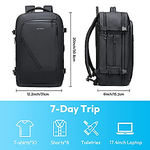 BUNPOL Travel Backpack for Men,Large Capacity Laptop Carry on Backpack Flight Approved Waterproof Durable Fit 20 Inch Laptop Backbag Weekender Bag for Men Women Black