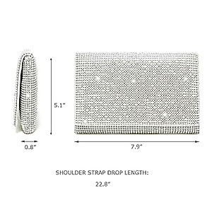 YIKOEE Rhinestone Clutch Purses for Women Glitter Evening Bag with Chain Strap (Silver)