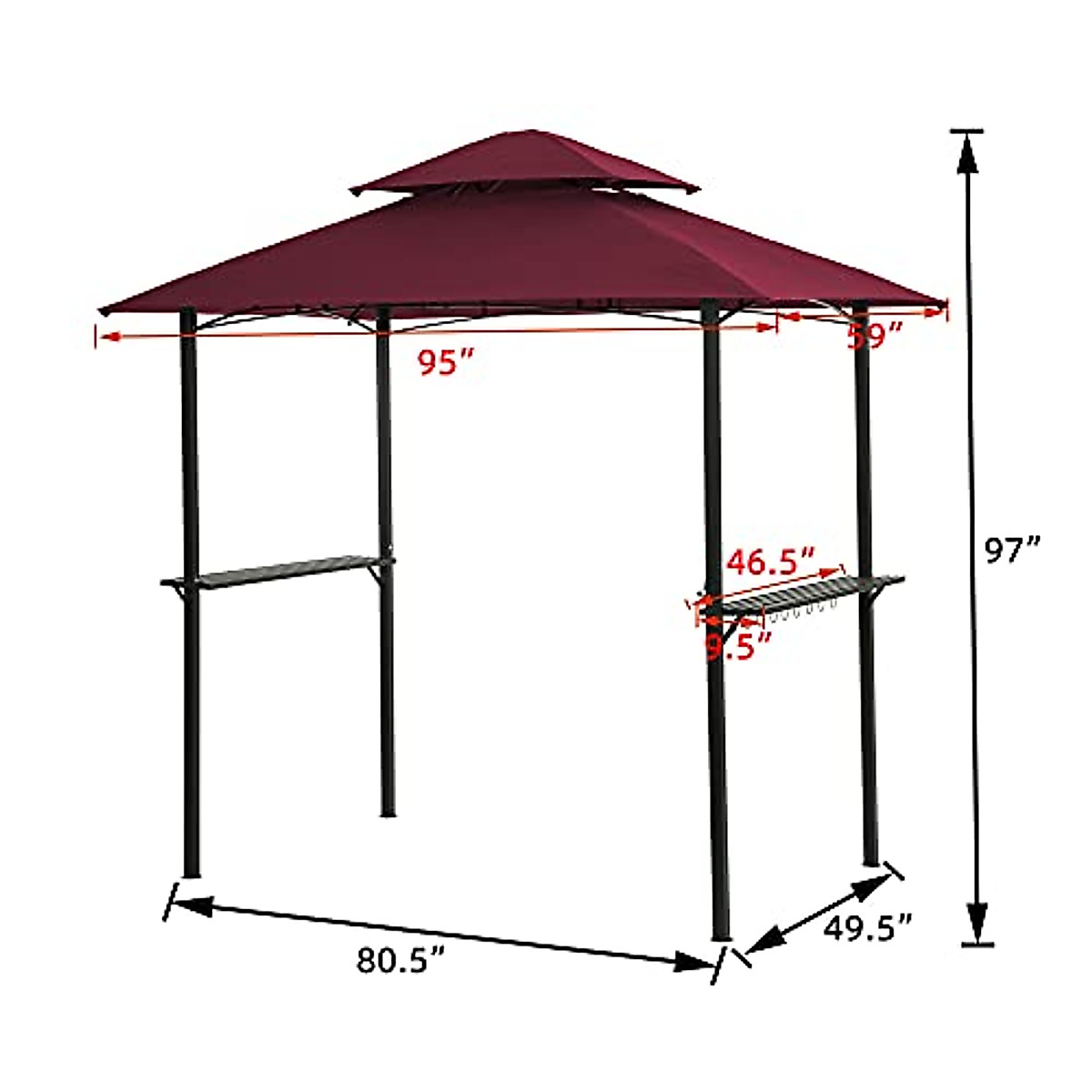 Outdoor Grill Gazebo, 5FT x 8FT Double Tiered Replacement Canopy Grill,Shelter Tent, BBQ Gazebo Roof Top Gazebo and Steel Frame Canopy with Hook and Bar Counters (Wine Red)