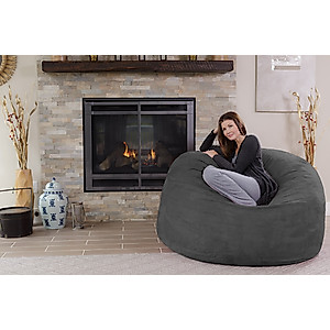 Chill Sack Bean Bag Chair: Giant Memory Foam Furniture Bags and Large Lounger, Big Sofa with Huge Water Resistant Soft Micro Suede Cover, Charcoal, 5-feet (AMZ-5SK-MS03)