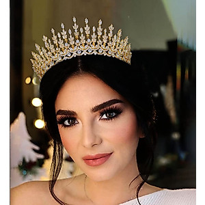 Jorsnovs 5A Cubic Zirconia Bridal Crowns for Women Gold Wedding Tiaras CZ Princess Birthday Party Headpieces Zircon Hairbands