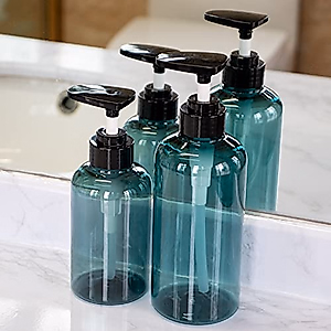 Kimqi Pump Bottles for Shampoo and Conditioner, Soap, and Lotion (2PCS 16 OZ and 2PCS 10 OZ, Blue)