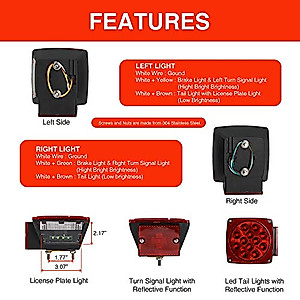 ONLTCO 12V Red Led Square Submersible Trailer Lights, Turn Signal License Brake Tail Light Kit for Under 80 Inch Boat Camper RV Trailers Shorelander Marine, IP68 Waterproof, DOT