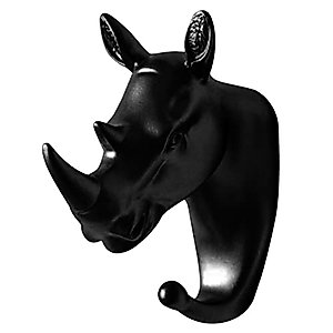 MYXP Rhino Head Single Wall Hook / Hanger Animal Shaped Coat Hat Hook Heavy Duty, Rustic Decorative Gift , Black