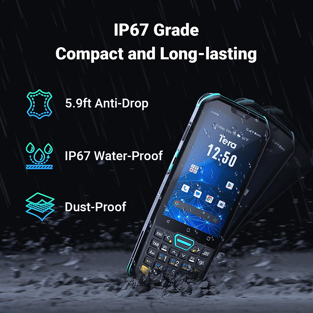 Tera Android 11 Barcode Scanner PDA: HS7 Scan Engine 26 Keys IP67 Rugged 4+64GB 5100 mAh Battery QC 3.0 Fast Charge 4” Touch Screen Mobile Terminal for Warehouse Inventory Scanner P400
