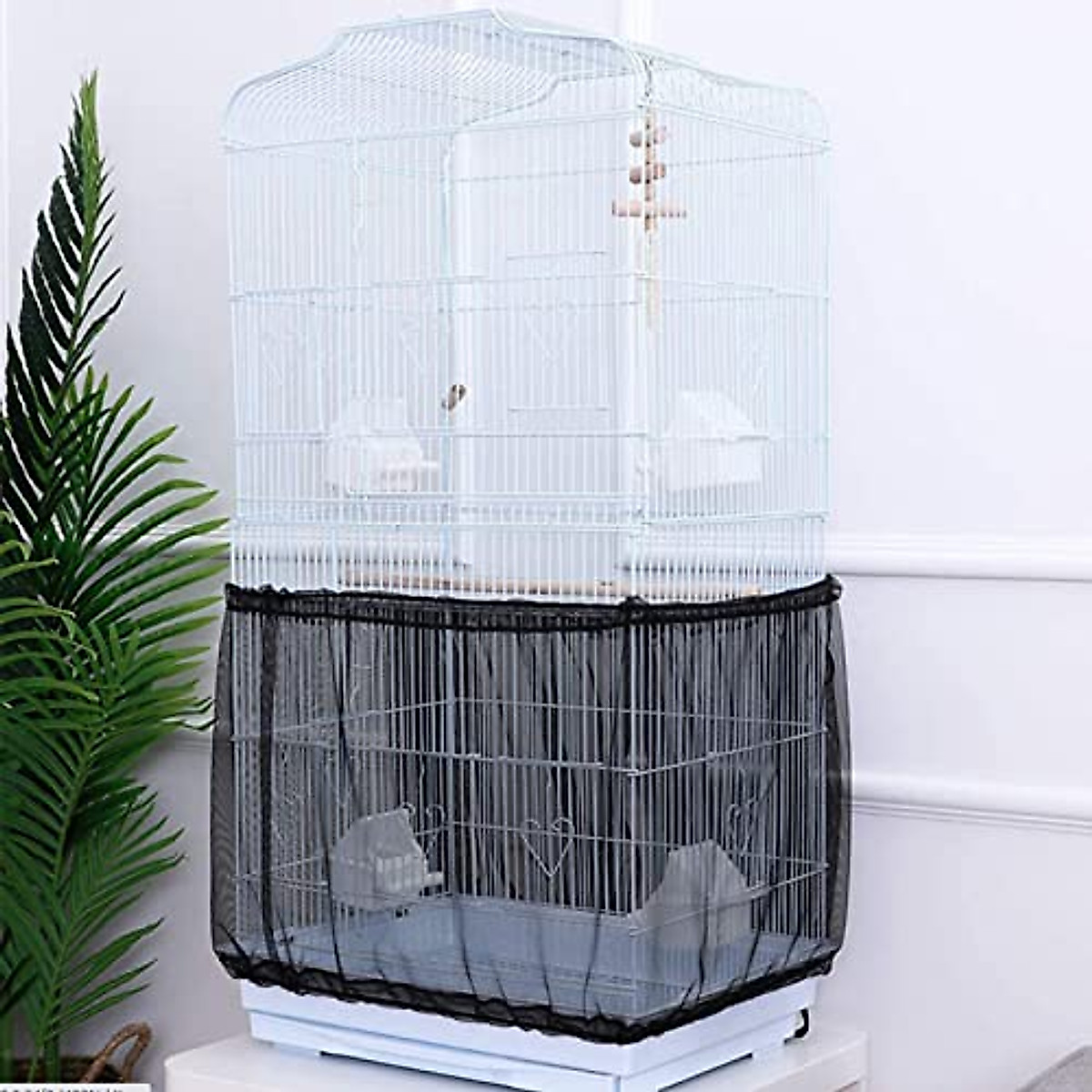 ERDONG Bird Cage Cover, Adjustable Bird Cage Seed Catcher Birdcage Skirt Nylon Mesh Net Guard for Parrot Parakeet Macaw Round Square Cages, Ventilate Dustproof (Black)