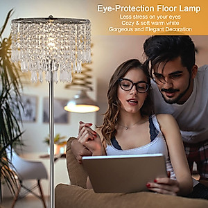 Crystal Floor Lamp, Triper-Layer Lampshade Crystal Floor Lamp for Bedroom Living Room, Modern Floor Lights with Foot Switch for Office, 66.92" Tall Pole Lamp, Elegant Chrome Finish, Bulb NOT Included