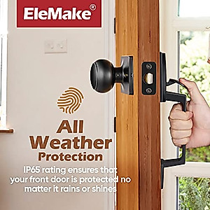 Front Door Handle, Front Entry Door Lock with Knob Zinc Alloy Waterproof IP65 Half Handleset for Right & Left Sided Doors, Black